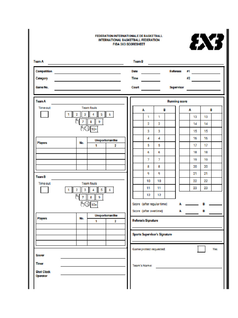 3x3 Scoresheet PDF | PDF