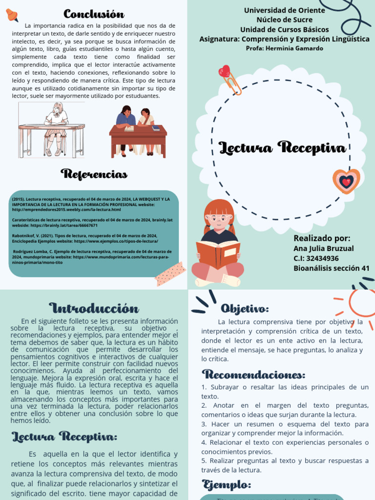 Díptico Lectura Receptiva | PDF | Comunicación humana | Ciencia cognitiva
