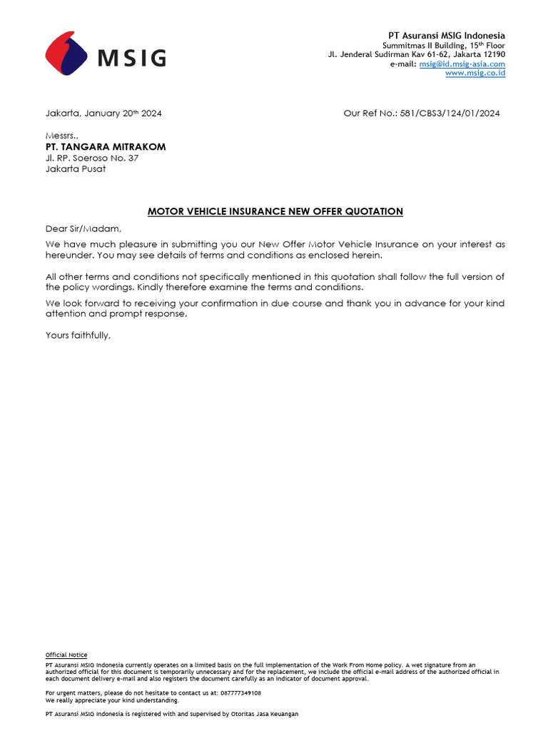 QS New Offer MV Comprehensive - Pt. Tangara Mitrakom | PDF | Insurance ...