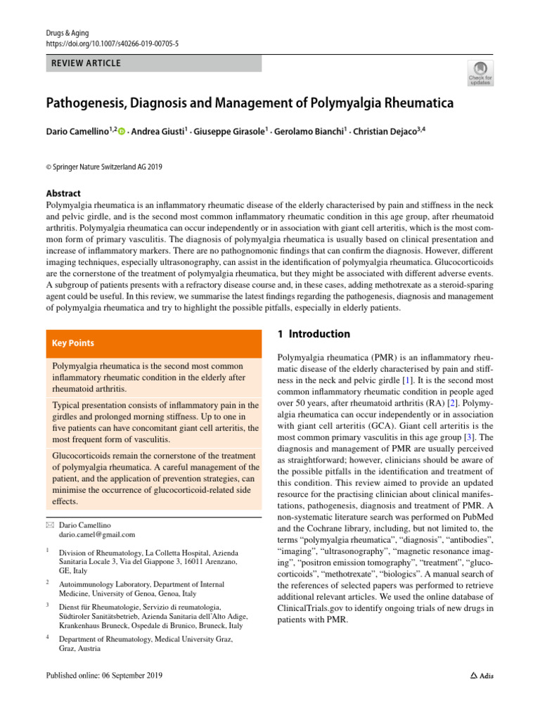 Polymyalgia Rheumatica: Pathogenesis & Management | PDF | Rheumatoid Arthritis | Positron ...