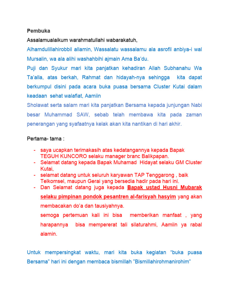 Pembukaan Acara (Buka Bersama, Formal) | PDF
