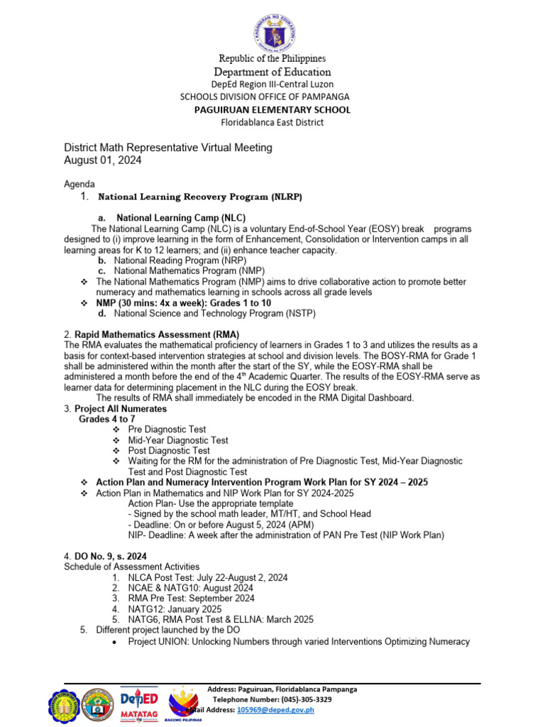 District Math Representative Virtual Meeting | PDF | Learning ...