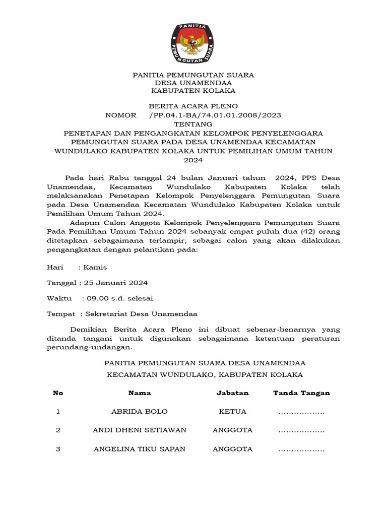 Format Ba PPS Pengangkatan KPPS | PDF