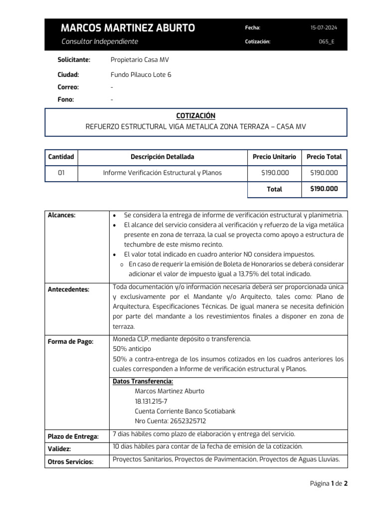 065 - E - Refuerzo Estructural Viga Casa MV | PDF | Economias