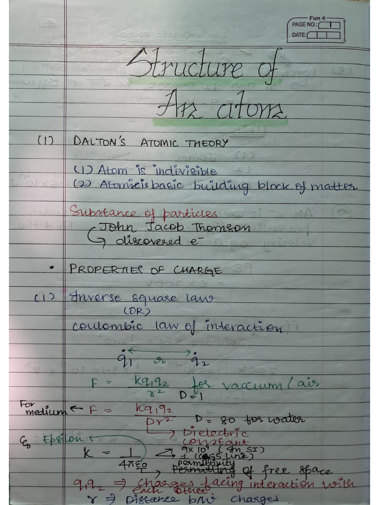Atomic Structure Notes | PDF | Physical Sciences | Atomic Physics