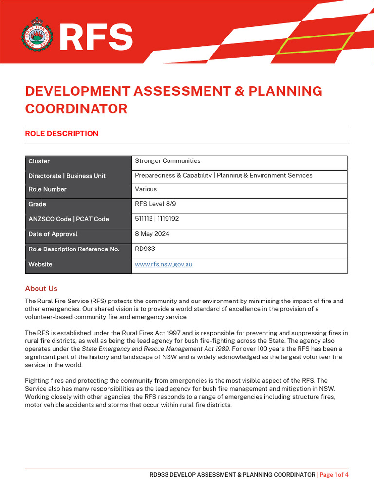 Development Assessment & Planning Coordinator RFS8-9 (RD933) | PDF ...