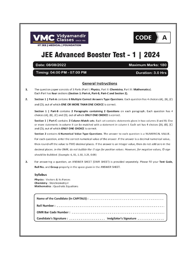 VMC Booster Test | PDF