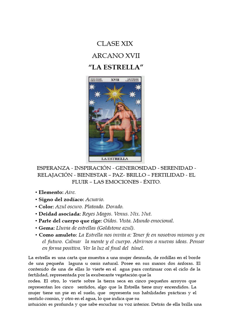 Clase 19 Tarot 2023 - Arcano Xvii La Estrella | PDF | Amor | Ansiedad
