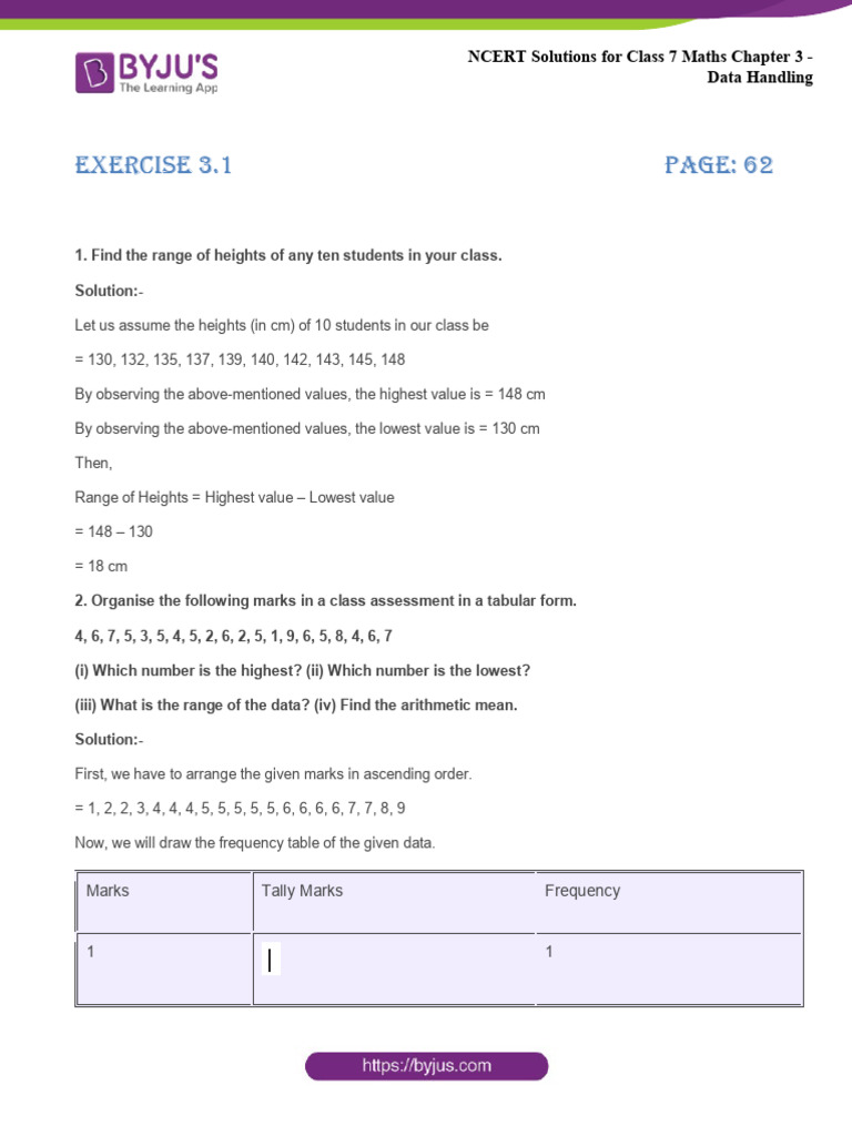 Ncert Solutions for Class 7 Maths 5may Chapter 3 Data Handling | PDF | Mode (Statistics) | Mean