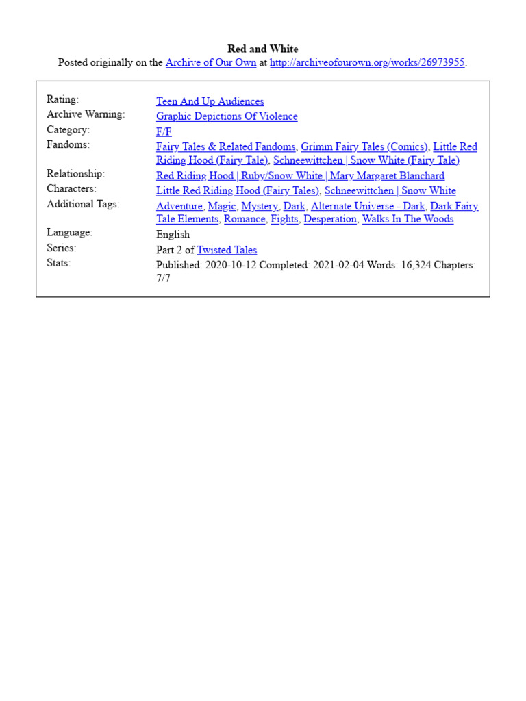 Red and White | PDF | Snow White | Fairy Tales
