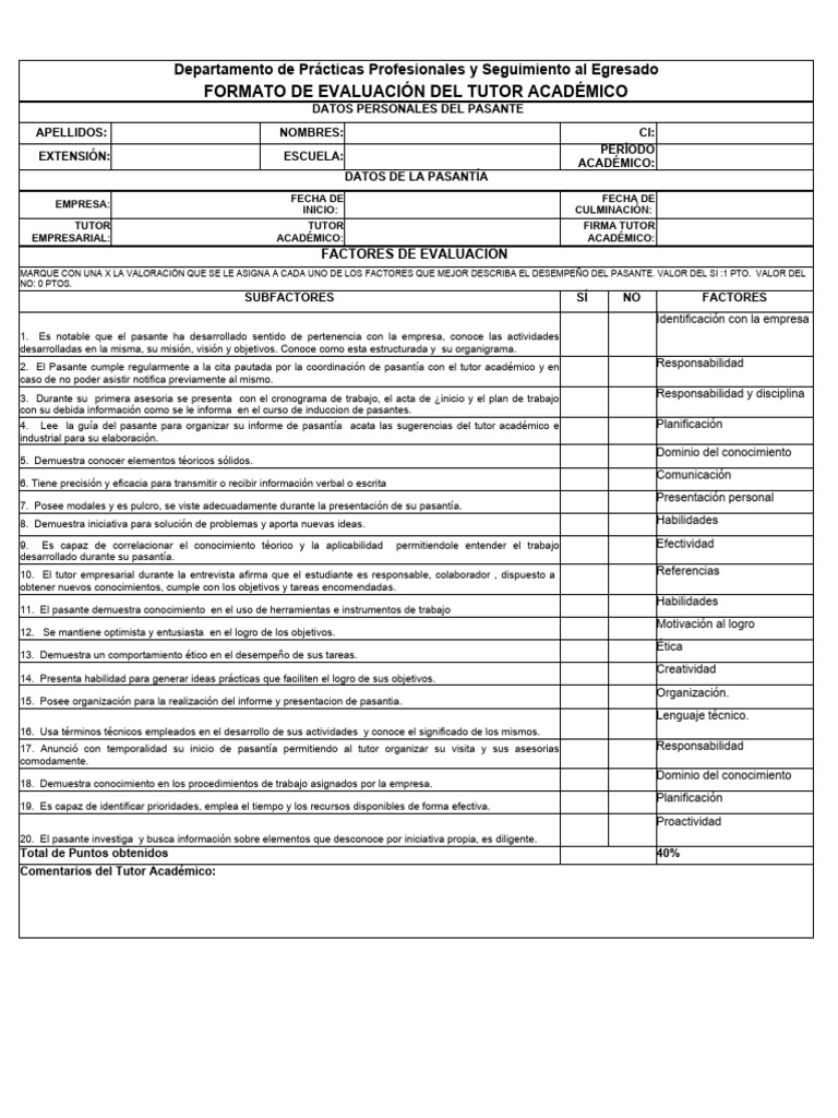 Evaluacion Tutor Academico | PDF | Business | Ciencia cognitiva