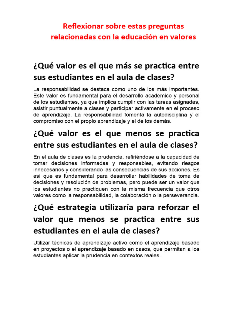 Reflexiones Educacion en Valores Jues2 | PDF | Crecimiento personal y ...