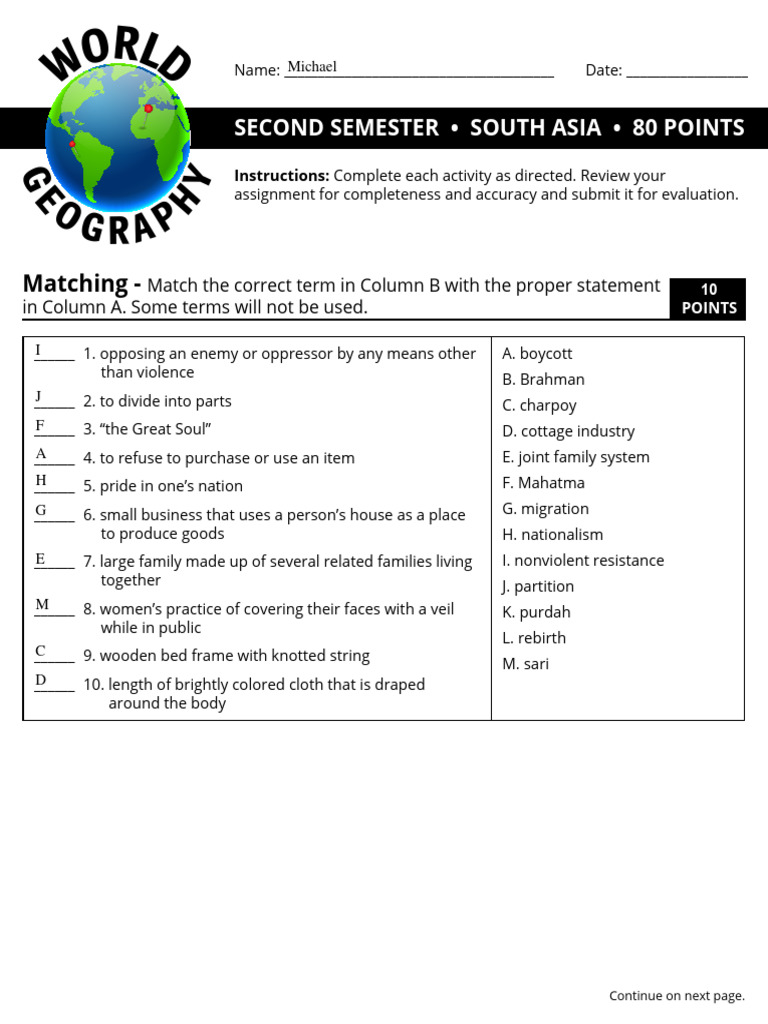 world_geography_south_asia_worksheet | PDF | British Raj | Pakistan