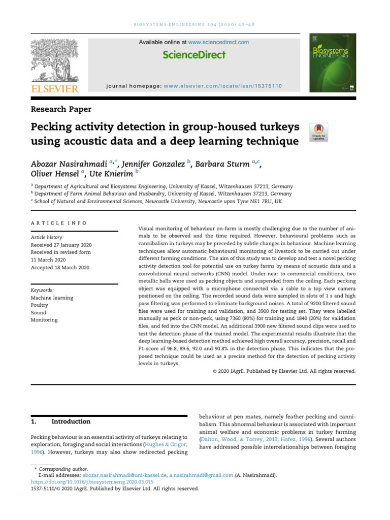 Deep Learning for Turkey Pecking Detection | PDF | Deep Learning