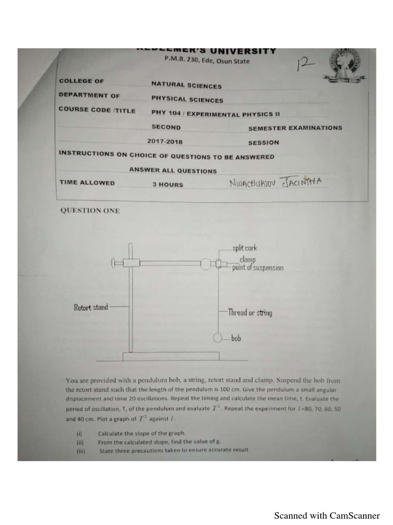 Phy 104 Exam Past Questions (Theory Format) | PDF