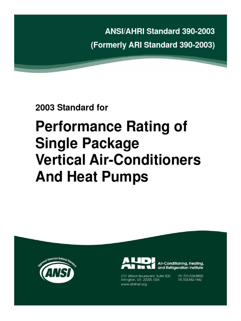 Ansi Ahri Standard 390-2003 | PDF | Air Conditioning | Energy Technology