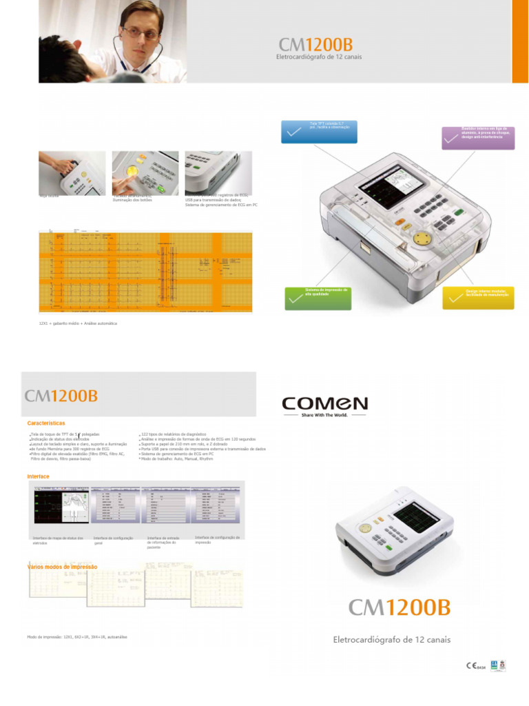Catalago Eletrocardiografo Comen CM1200B | PDF | Eletrocardiografia | USB