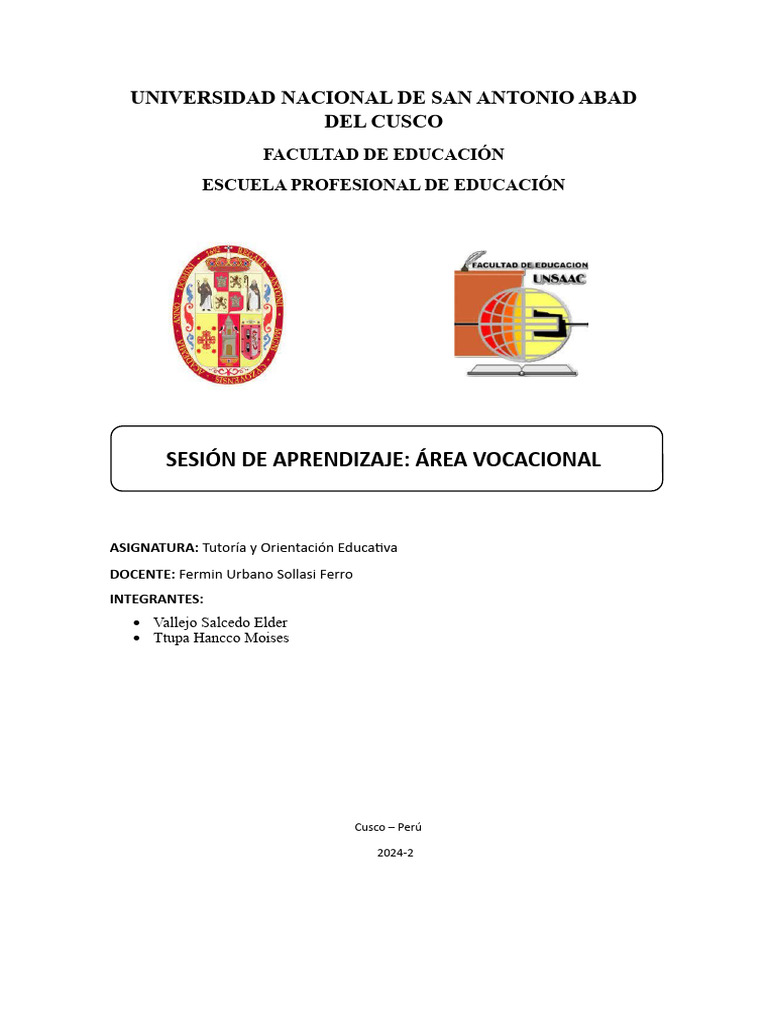 ÁREA VOCACIONAL Tutoria | PDF | Iniciativa empresarial | Aprendizaje