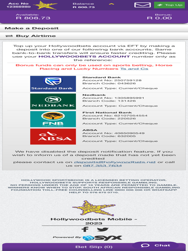 Hollywoodbets Mobile - Horse Racing & Sports Betting | PDF | Cheque | Banks