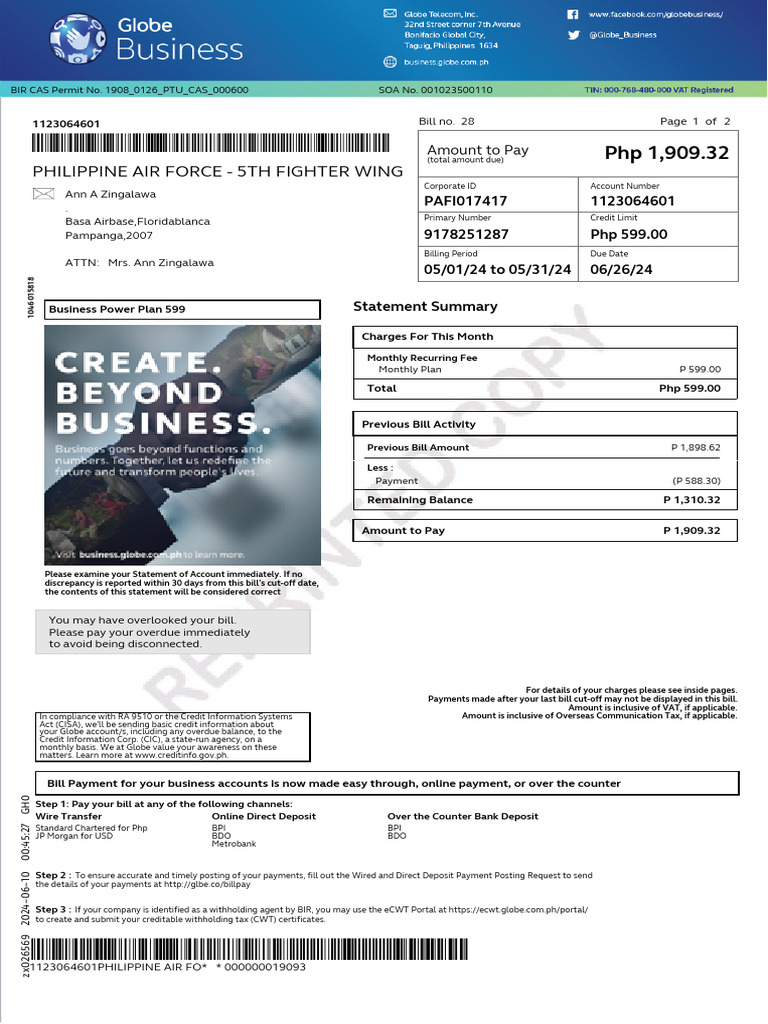 Globe Bill | PDF | Value Added Tax | Payments