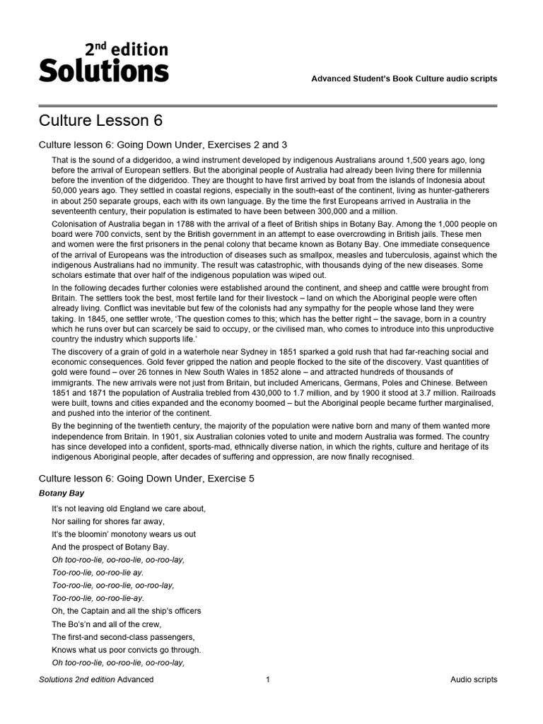 Sol 2ed Advanced Audio Scripts SB Culture Lesson 6 | PDF | Australia | Indigenous Australians
