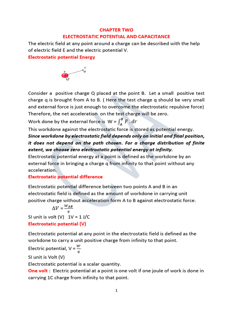 Electrostatic Potential and Capacitance-1 | PDF | Capacitance | Electrostatics