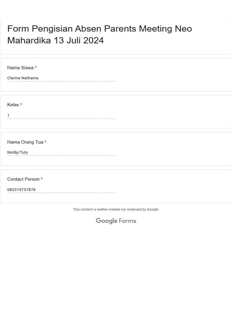 Absen Parents Meeting 13 Juli 2024 | PDF