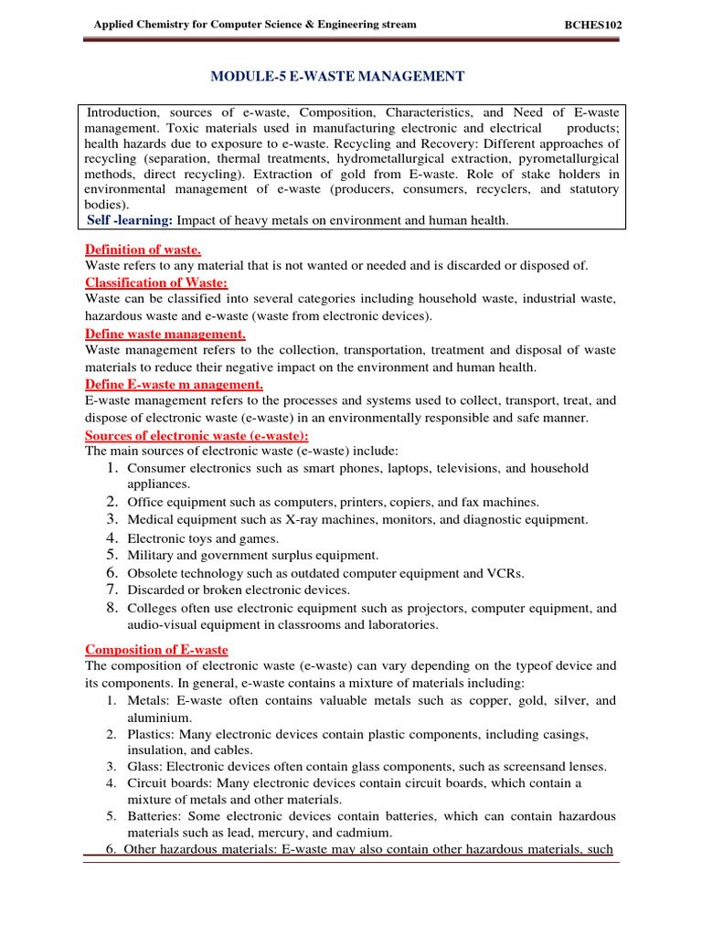 Module 5 - e Waste | PDF | Electronic Waste | Waste