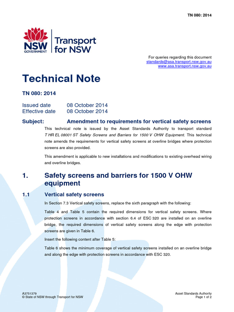 TS 03794 - 0.00 - Safety Screens and Barriers For 1500 V OHW Equipment ...