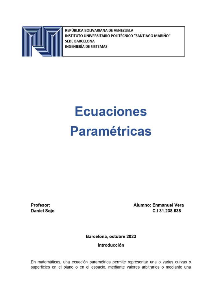 Ecuaciones Paramétricas | PDF | Ecuaciones | Variable (Matemáticas)