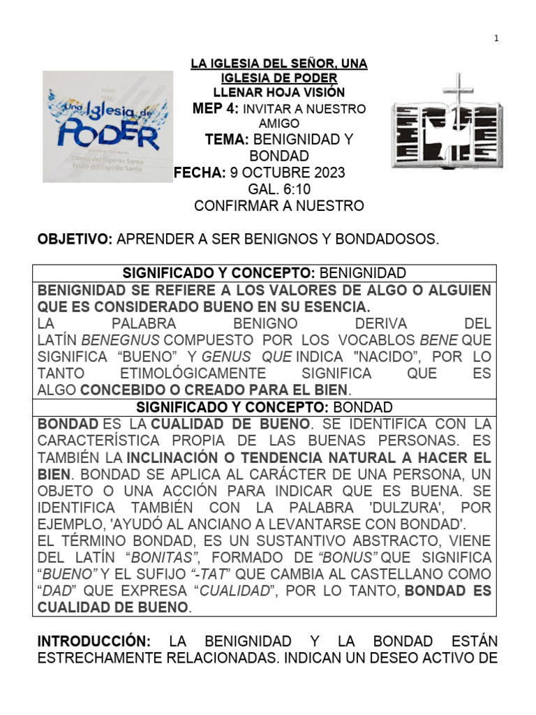 9 de Octubre 2023 Benignidad y Bondad Si | PDF | Amor | Dios