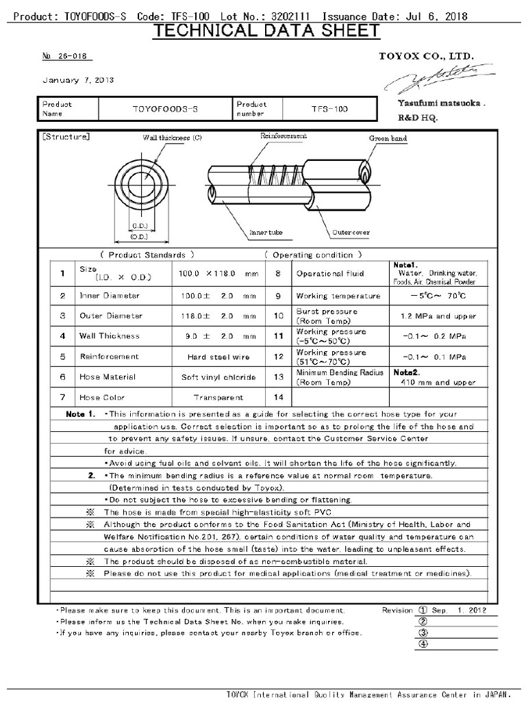 Toyox Hose - Techinal Data Sheet | PDF
