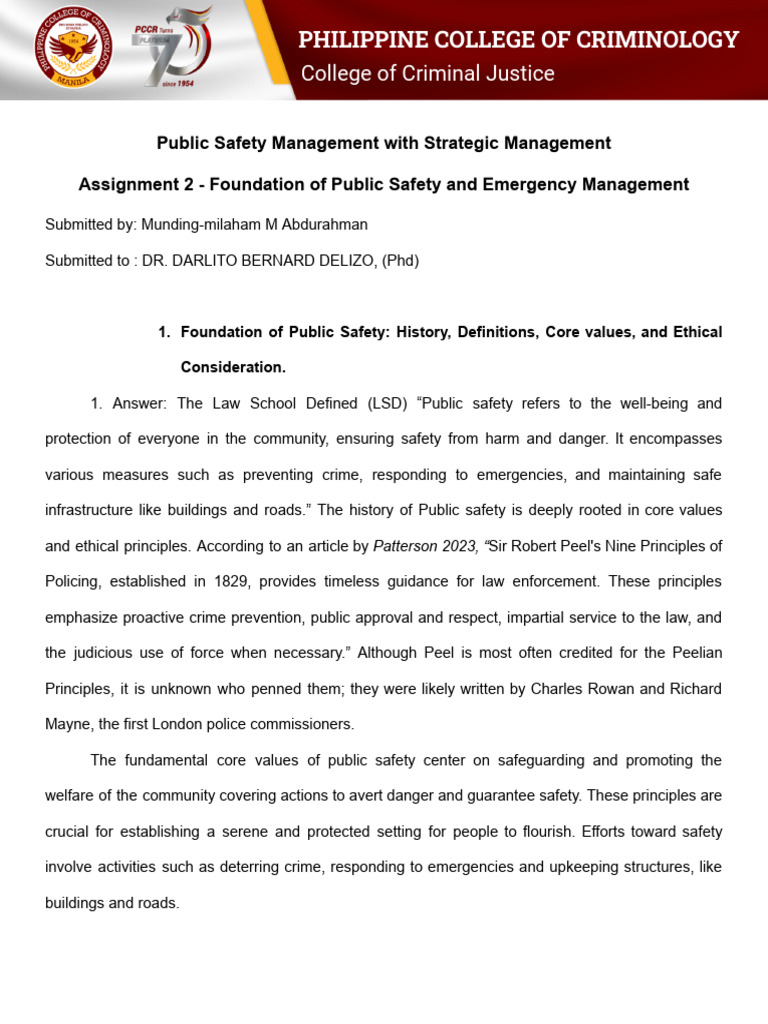 Assignment 2 - Abdurahman, Munding - Foundation of Public Safety and Emergency Management | PDF ...