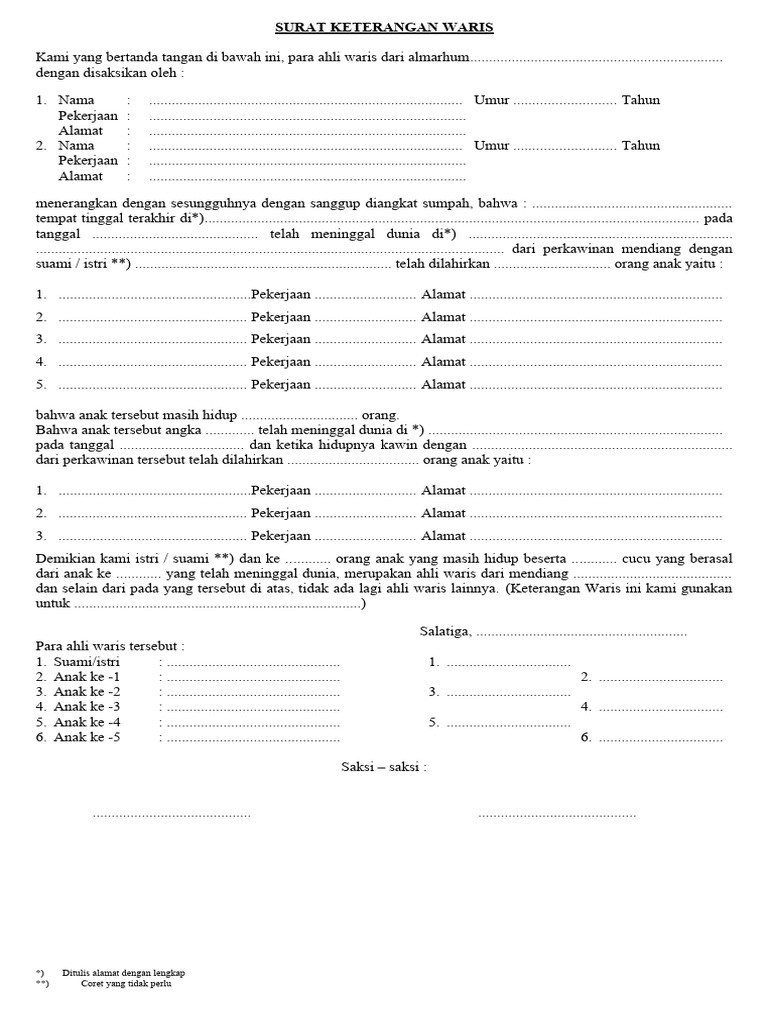 Blangko Surat Keterangan Warisan | PDF