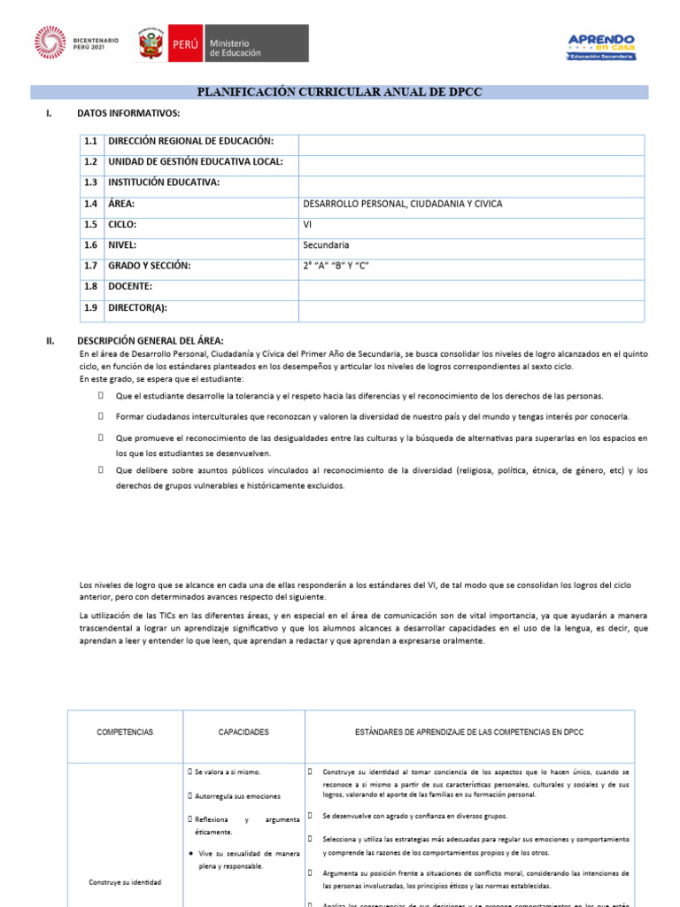 Programacion Anual 2° DPCC | PDF | Sustentabilidad | Aprendizaje