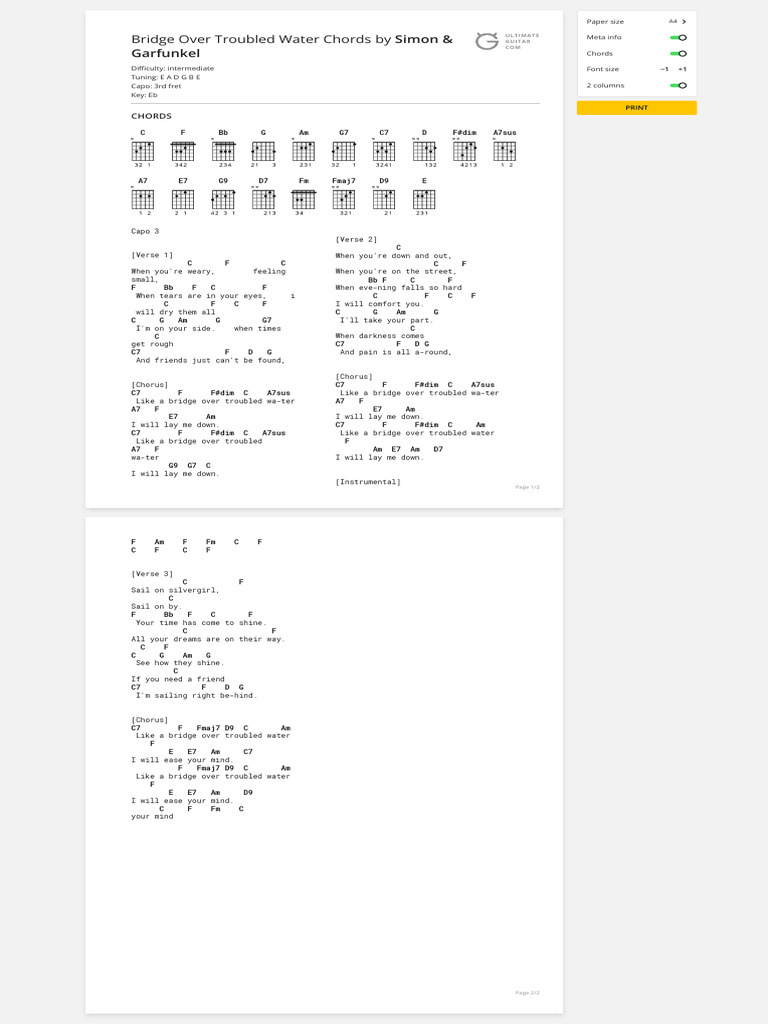 Bridge Over Troubled Water Chords (Ver 2) by Simon & Garfunkeltabs at ...