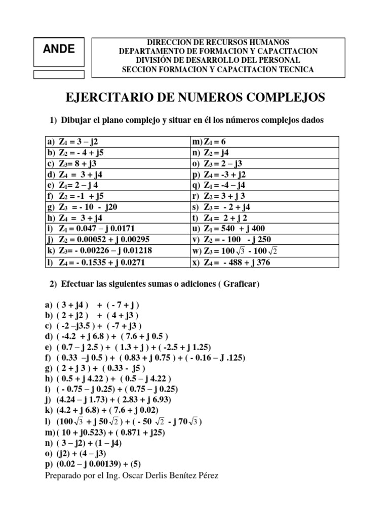 Numeros Complejos - Ejercicios | PDF