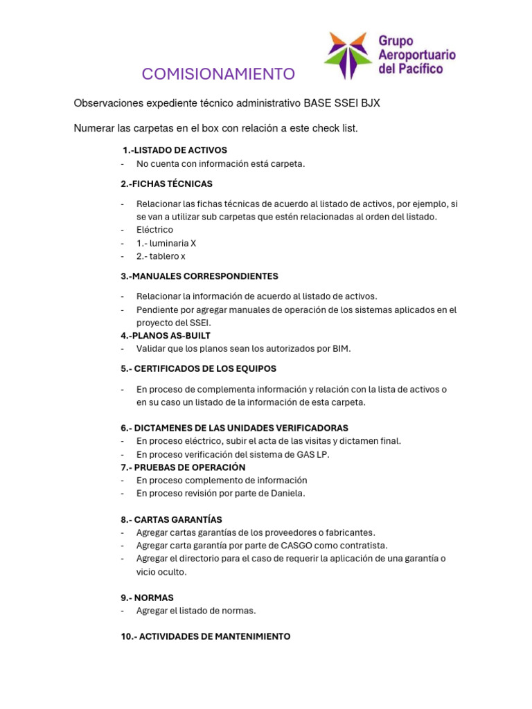 Observaciones Expediente Documental BASE SSEI BJX | PDF