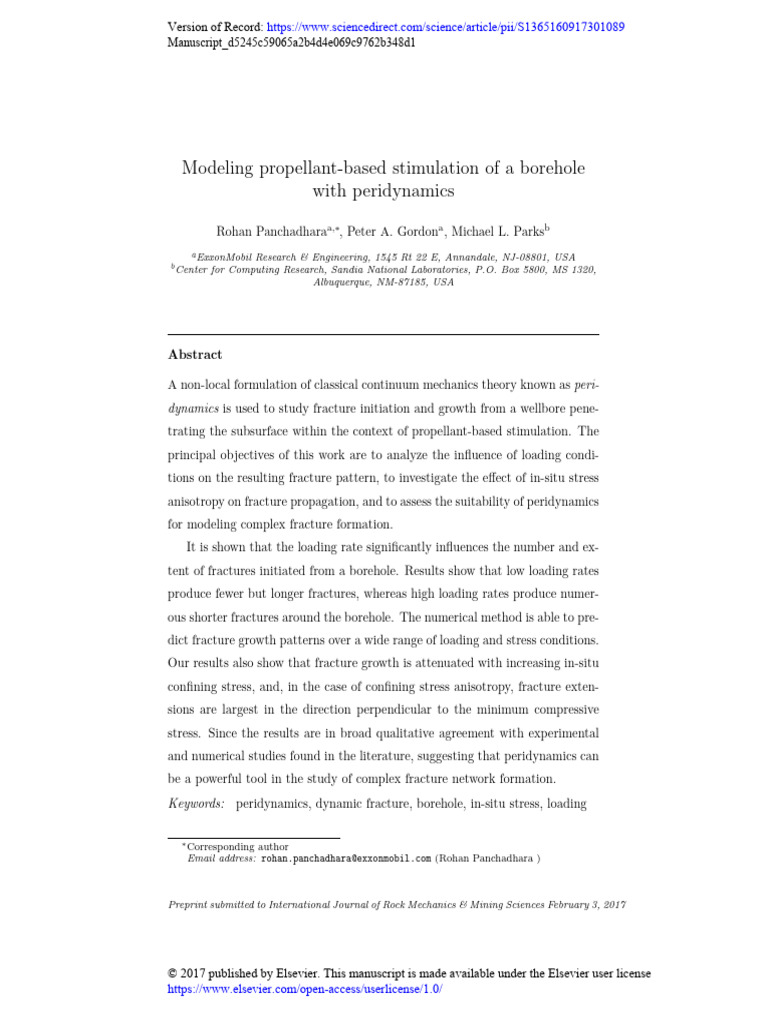 Modeling Propellant-Based Stimulation of A Borehole With Peridynamics ...
