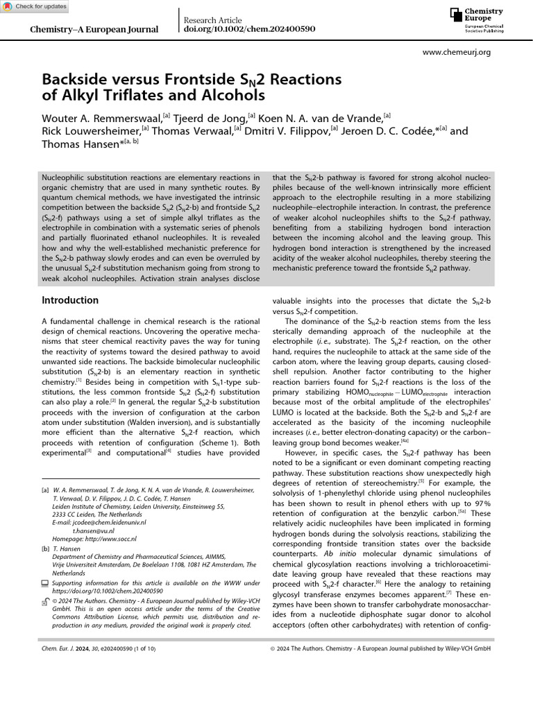 Chemistry A European J - 2024 - Remmerswaal - Backside Versus Frontside ...