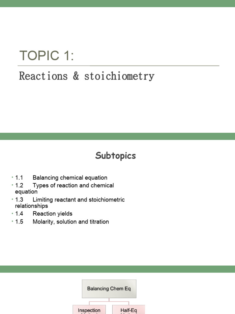 TOPIC 1 Reactions Stoichiometry | PDF | Stoichiometry | Redox