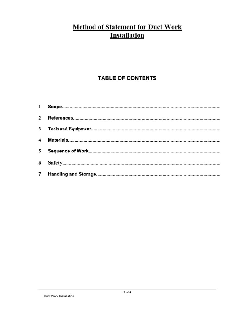 Method of Statement - Duct Work Installation | PDF | Duct (Flow) | Building Engineering
