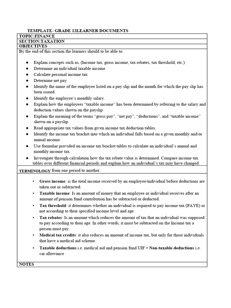 Taxation Guide for Grade 12 Learners | PDF | Income Tax | Taxes