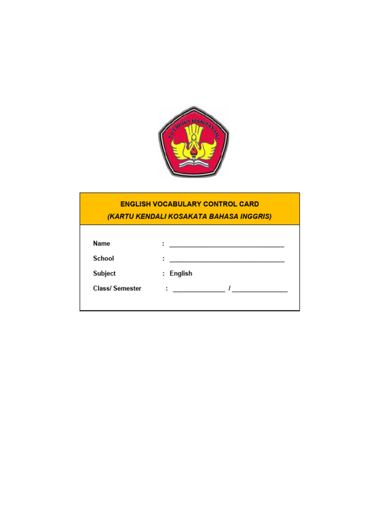 English Vocabulary Control Card Template | PDF