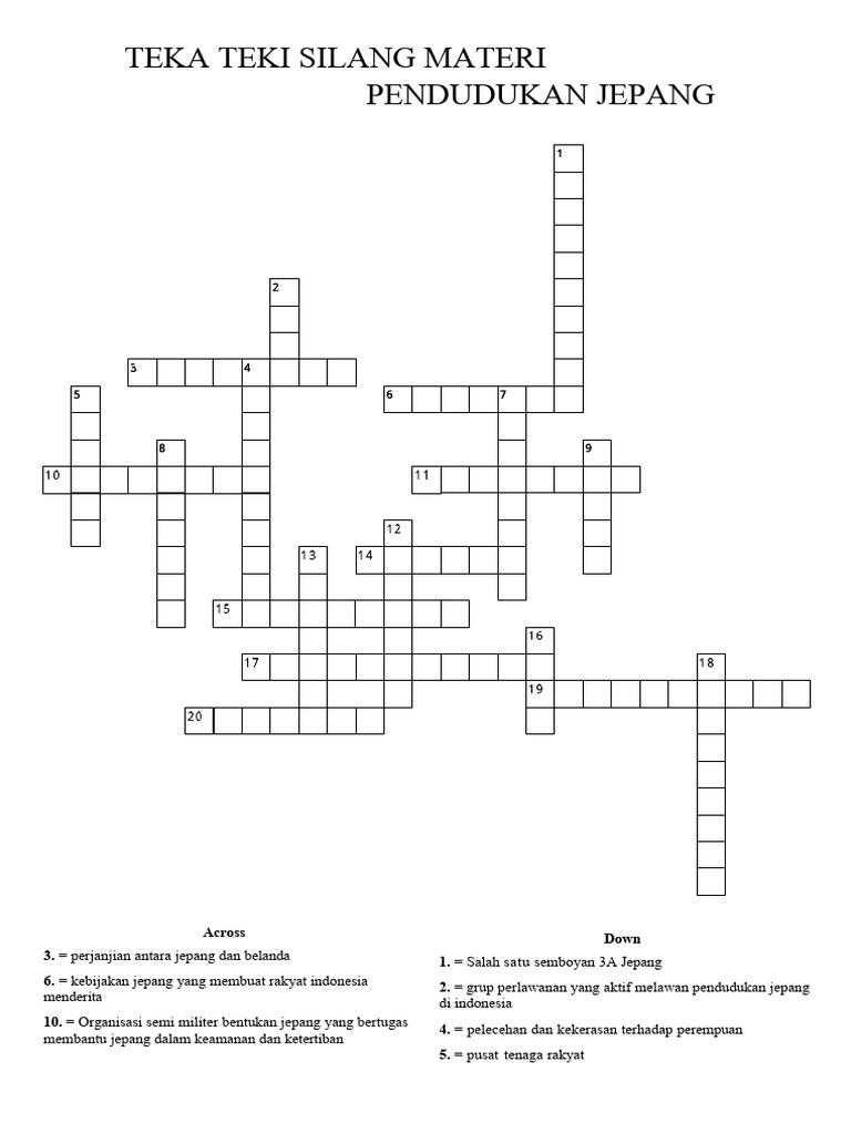 TEKA TEKI SILANG MATERI PENDUDUKAN JEPANG - Crossword Labs | PDF