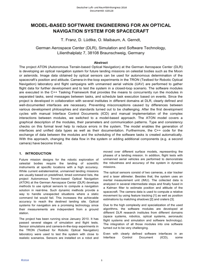 Model-Based Software Engineering For An Optical Navigation System For Spacecraft | PDF | Business