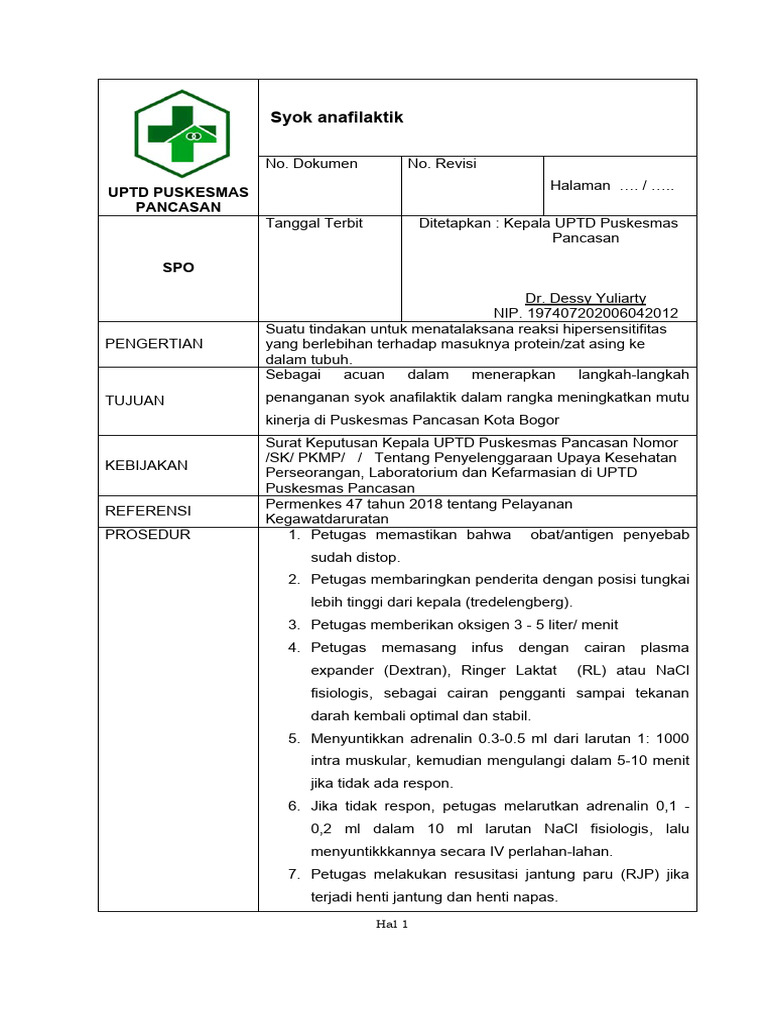 SOP Syok Anafilaktik | PDF | Sains & Matematika