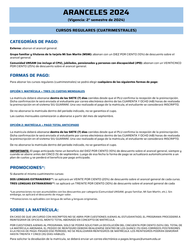 Aranceles 2C 2024 | PDF