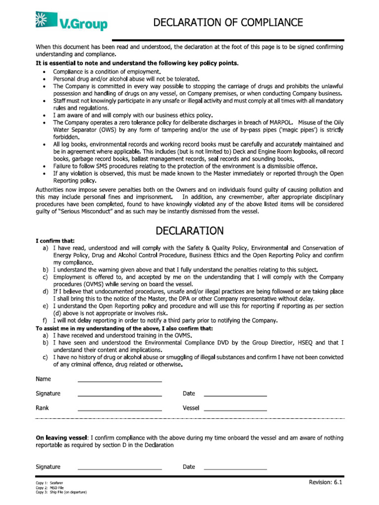 Declaration of Compliance | PDF