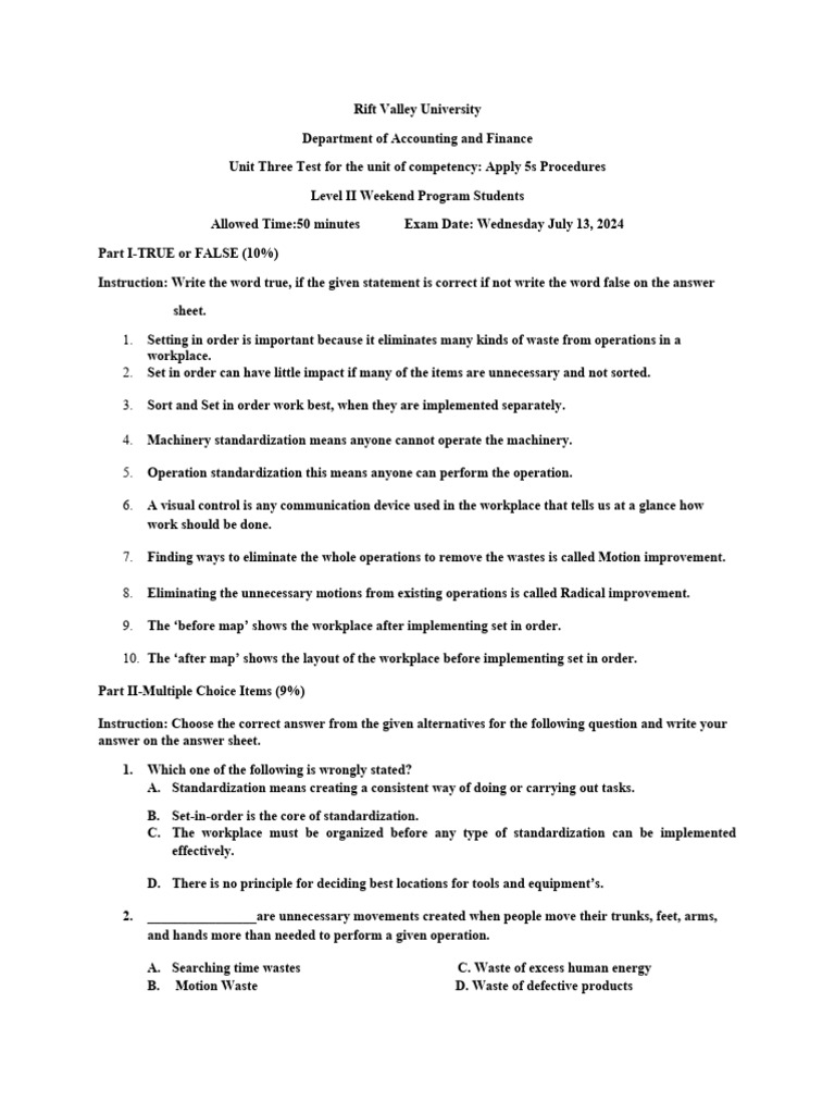 Apply 5s Procedures Test 3 | PDF | Standardization